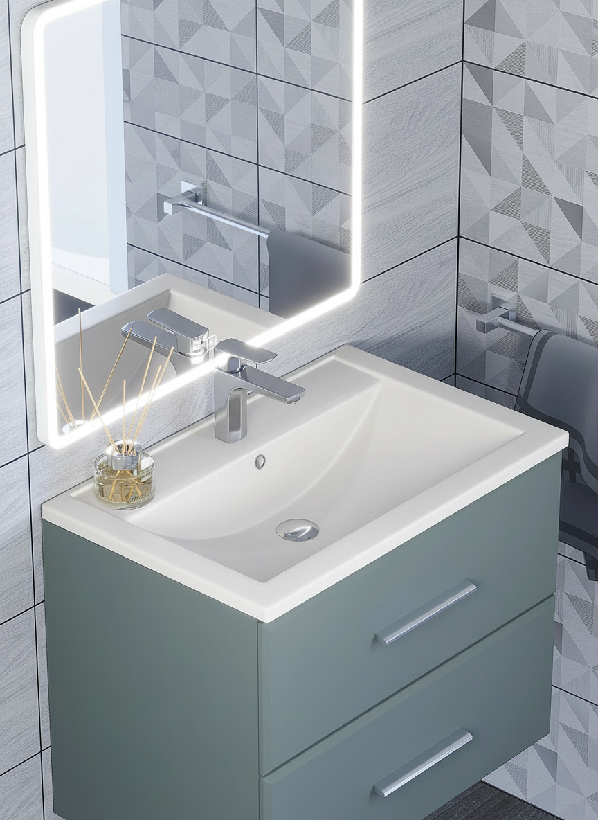Раковина кварцевая для ванной Uperwood Foster Quartz 70 см, белая матовая, жасмин