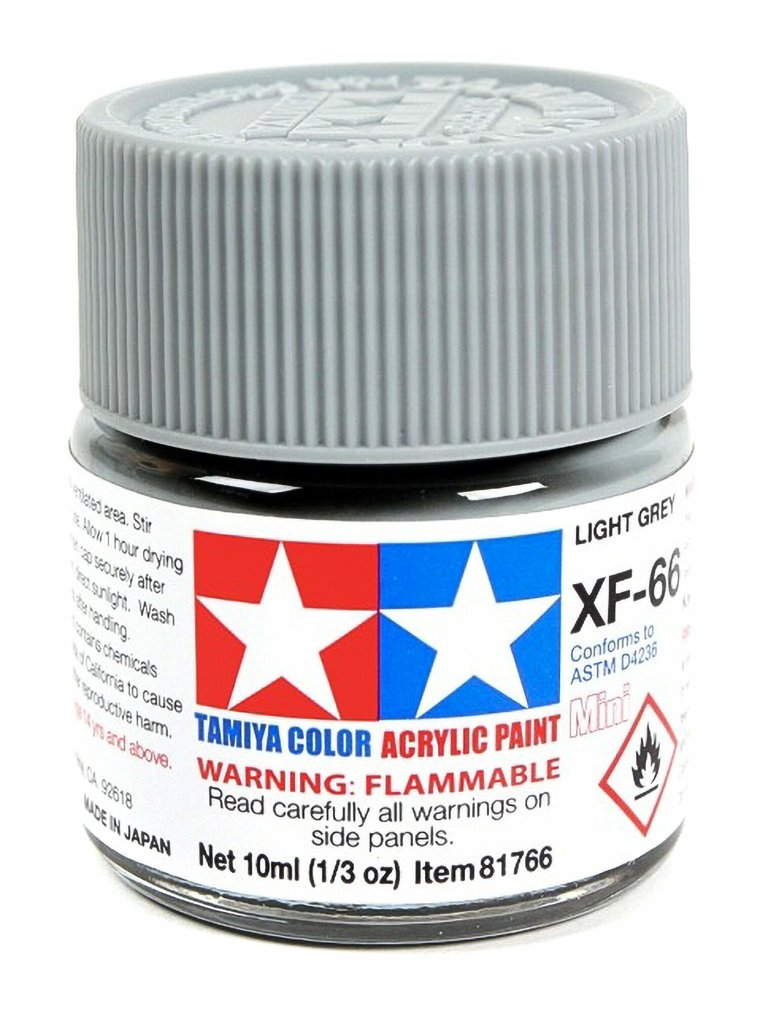 Краска акриловая Tamiya Color XF-66 Light Grey 81766 светло-серая матовая, 10 мл