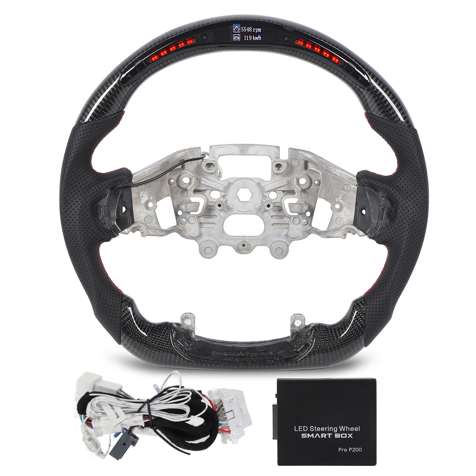 Светодиодная подсветка рычага переключения передач, рулевое колесо из карбона с перфорированной кожаной отделкой для Ford Ranger P703 2024 года выпуска и более поздних моделей.