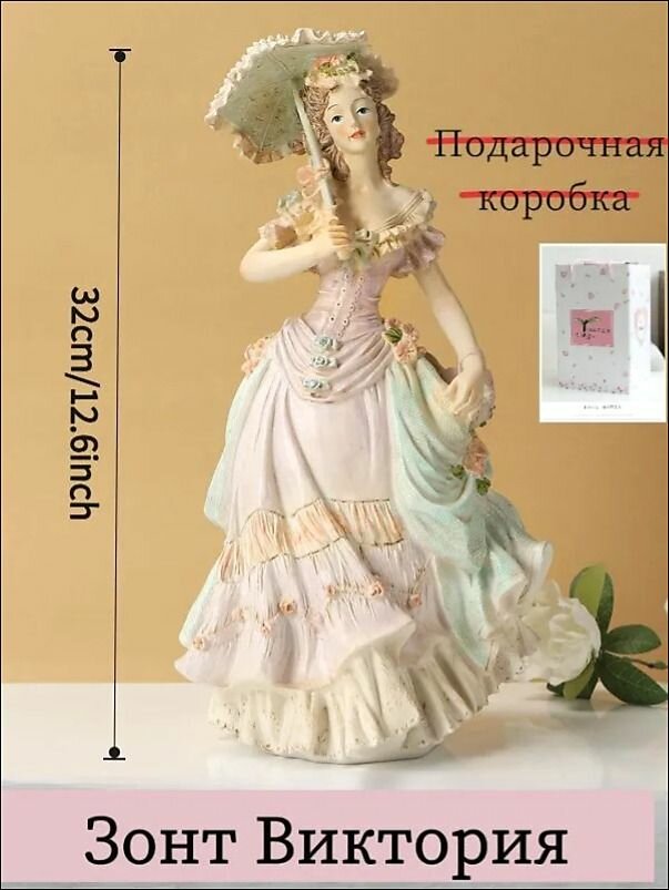 Сувенирная Виктория с зонтиком (подарочный набор), высота 31 см, длина 31 см