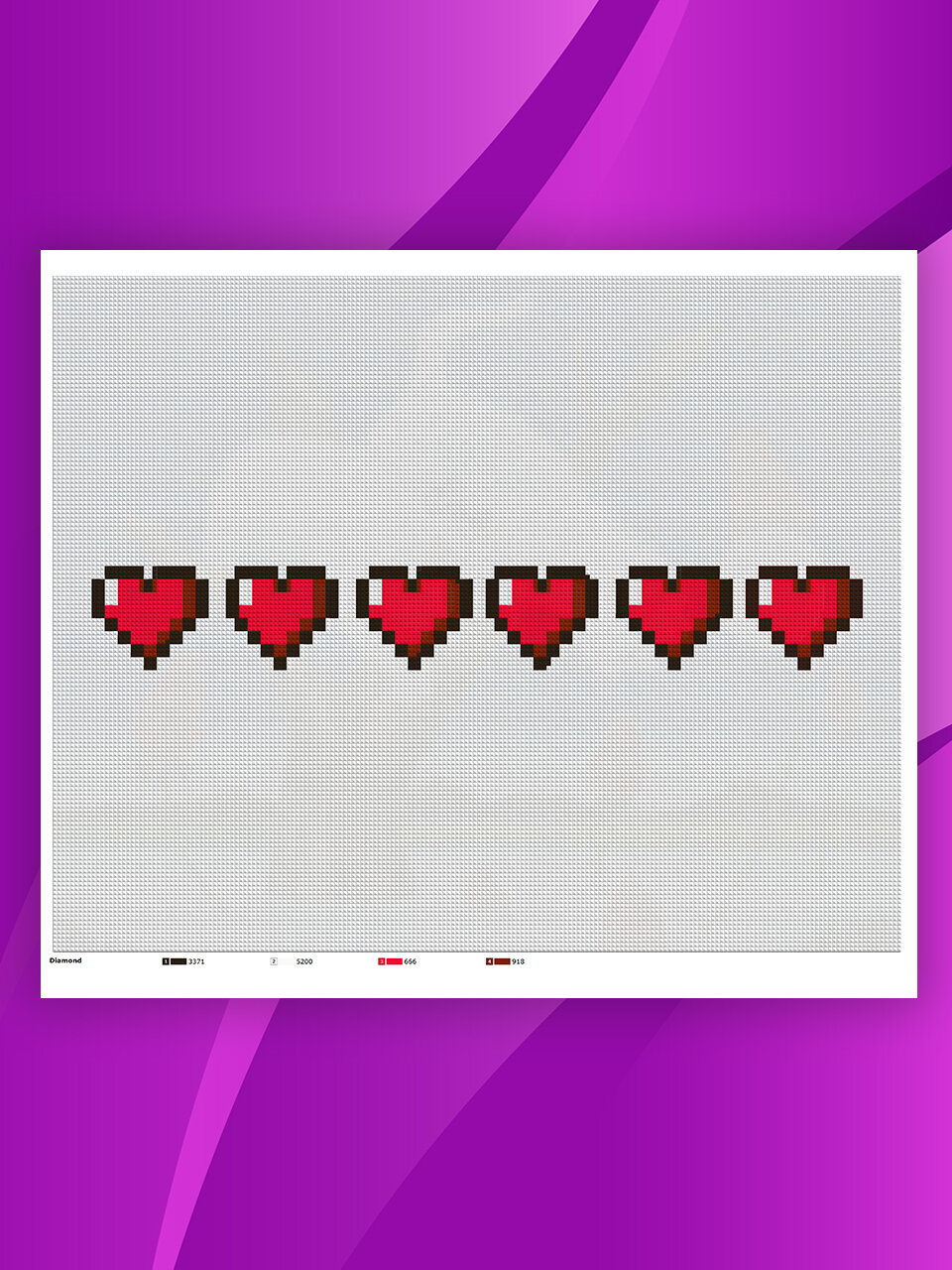 Алмазная мозаика без подрамника - вышивка - Minecraft hearts 40 х 50 см