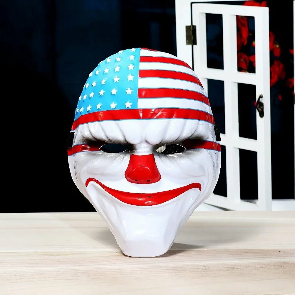Маска для косплея: Ужасающее лицо клоуна-грабителя из игры Payday, полное , флаг США (Хэллоуин, вечеринка, фильм)