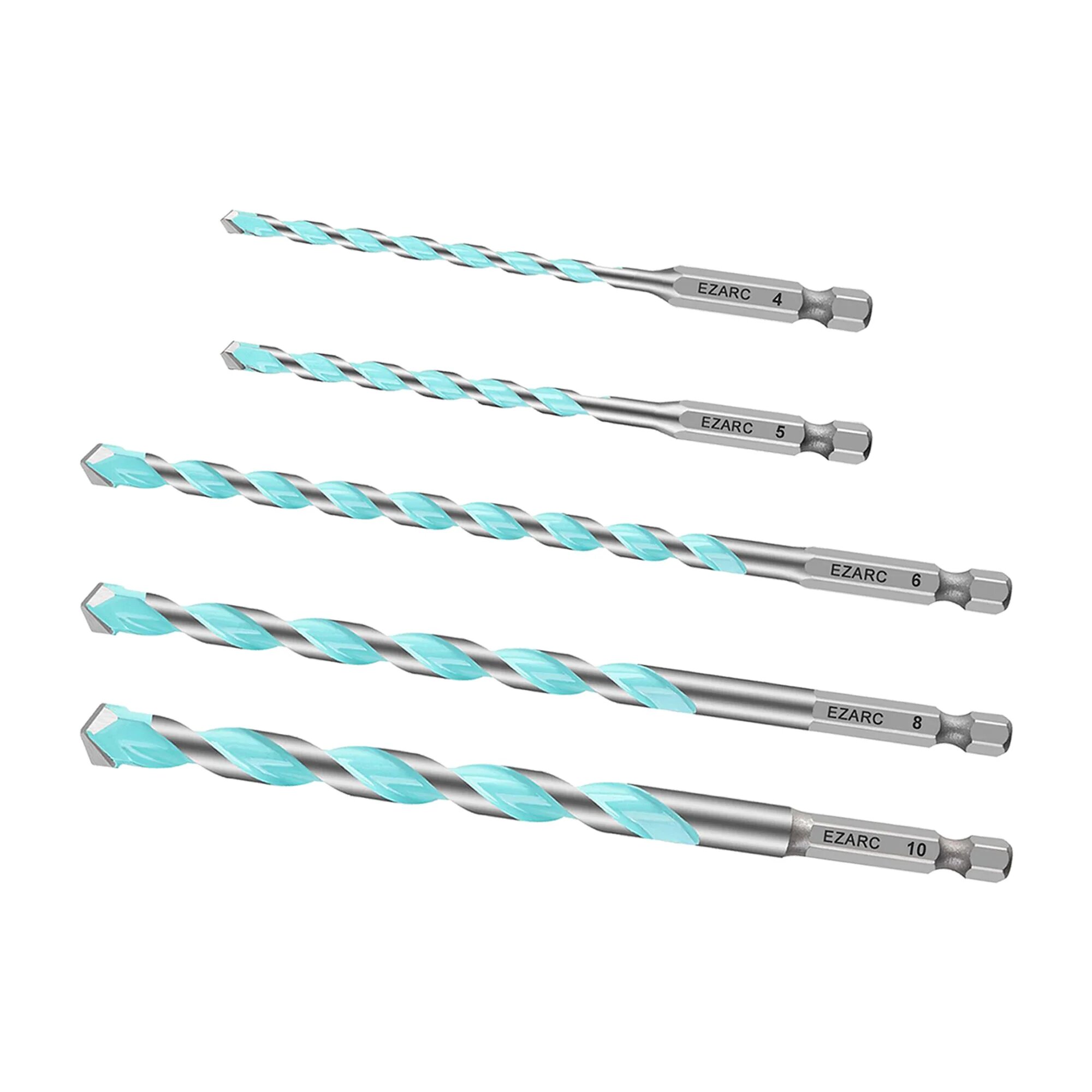Набор твердосплавных сверл EZARC, 5 шт, метрические/SAE, универсальные сверла с шестигранным хвостовиком для металла, кирпича, дерева, блоков и пластика