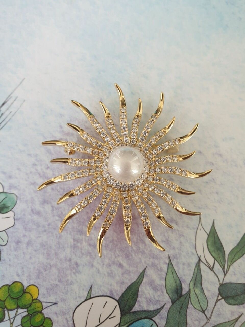 Брошь, фианит, жемчуг культивированный