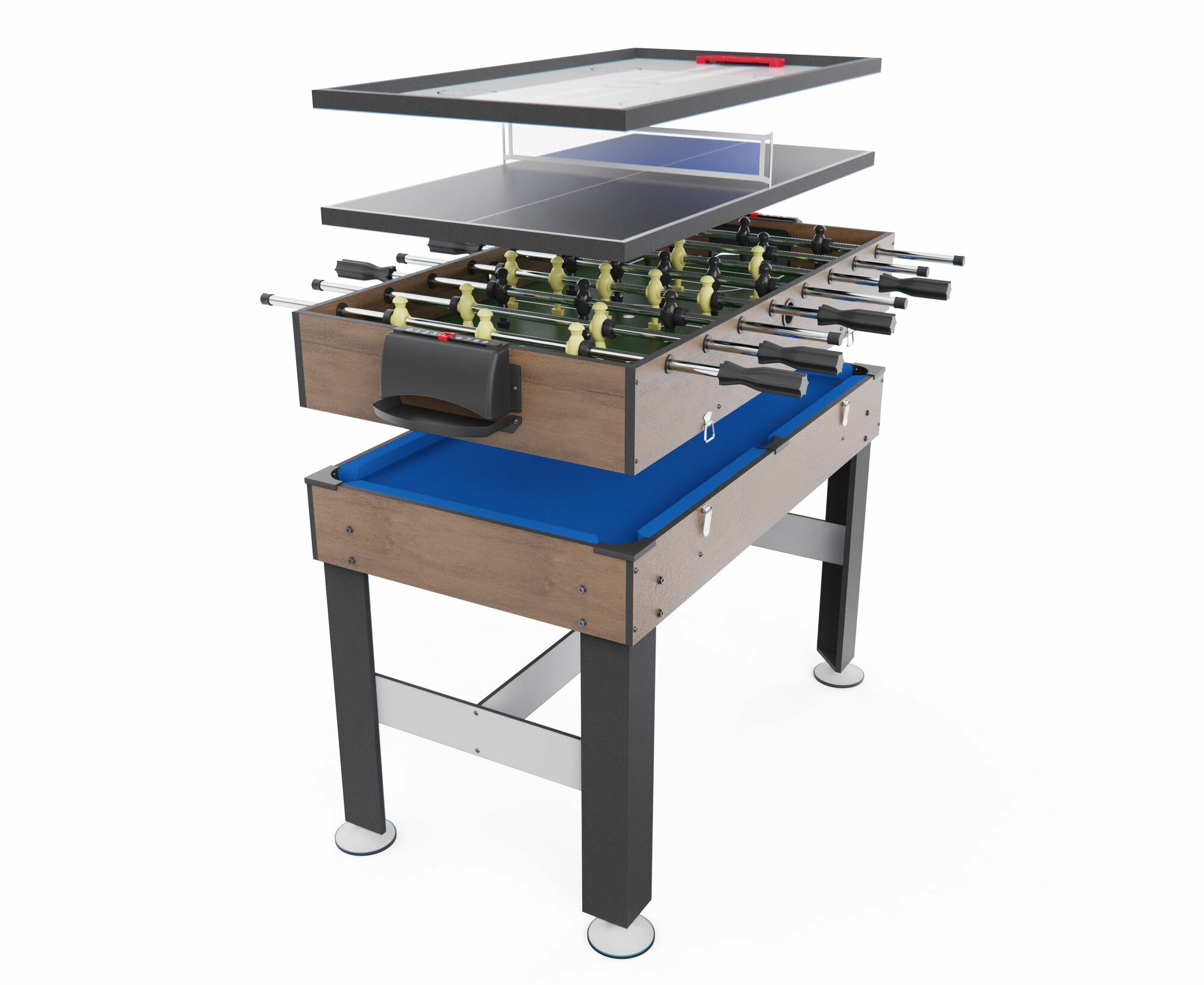 Игровой стол DFC GT23008, бильярд, аэрохоккей, настольный теннис, футбол, коричневый