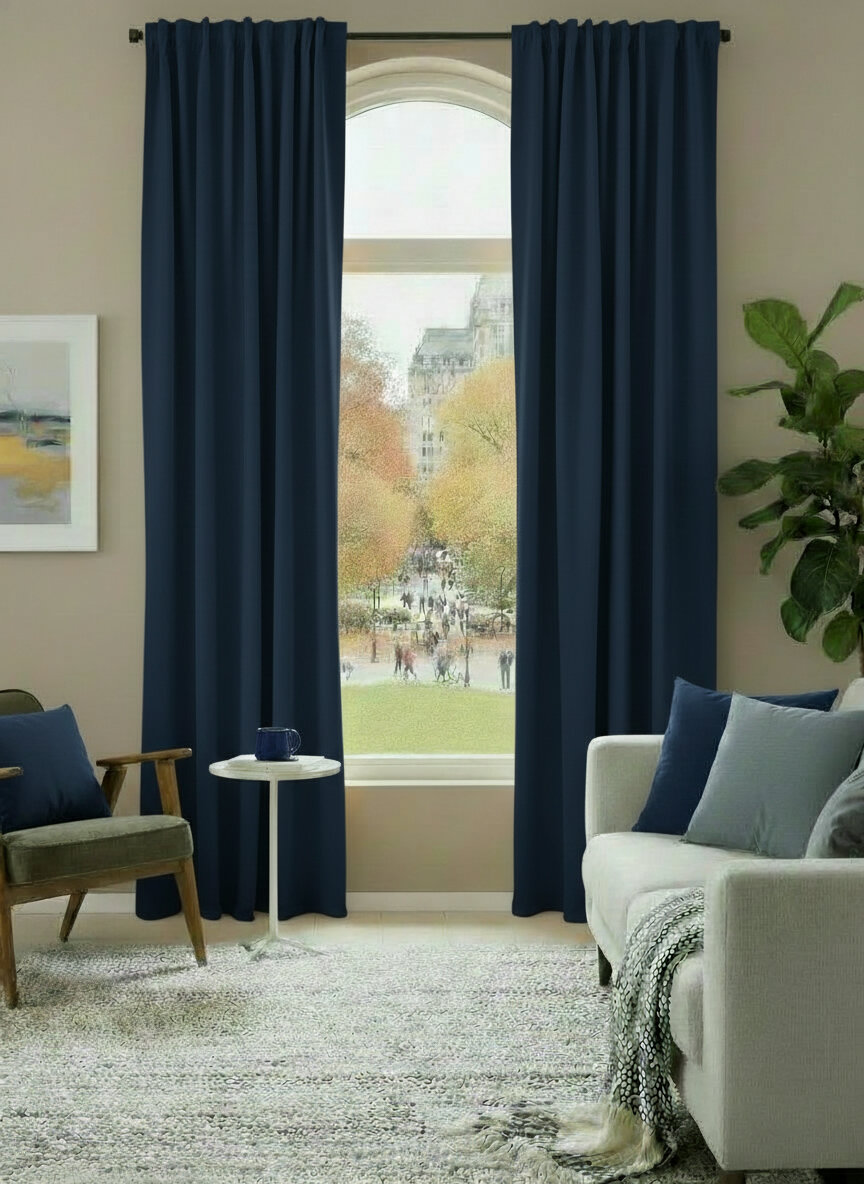 Шторы блэкаут Икеа Майгулл на ленте, 145х300 см, полиэстер, 2 полотна, темно-синий