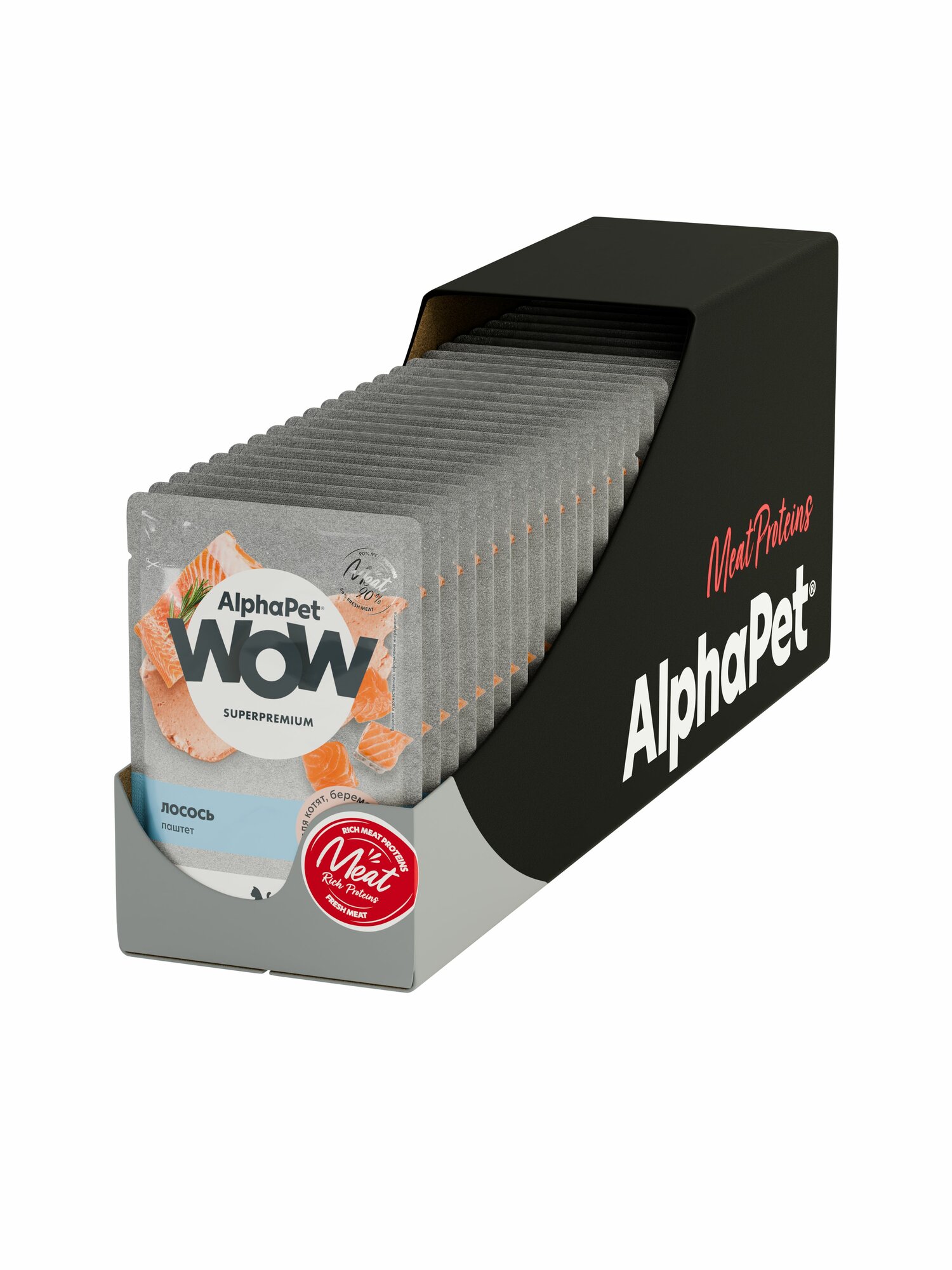 Влажный корм для котят, беременных и кормящих кошек паштет с лососем AlphaPet WOW Superpremium, 85 гх28 шт.