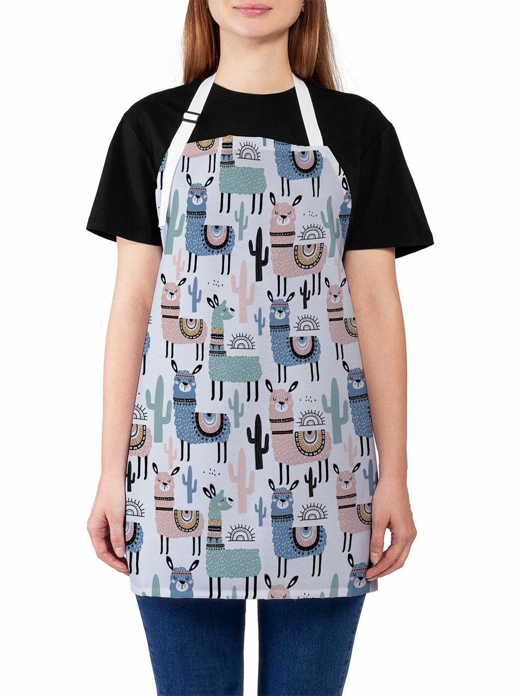 Фартук для кухни тканевый "Милые альпаки" / водоотталкивающий, универсальный размер , JoyArty