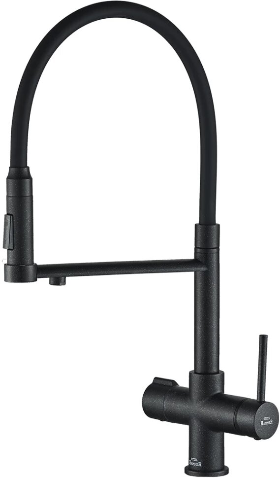 Смеситель для кухни Zorg SH 2003 BLACK с подключением к фильтру, гибким изливом, черный