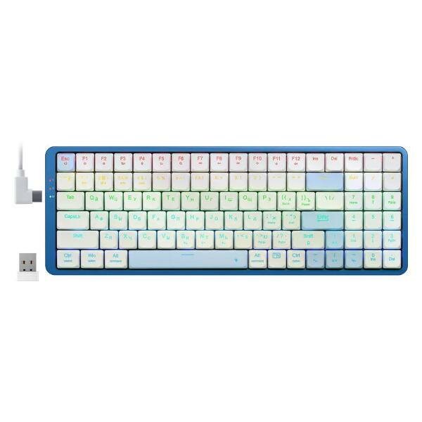 Игровая клавиатура Redragon Eva Pro RU, RGB, бел-син, BT+2.4G, тонкая
