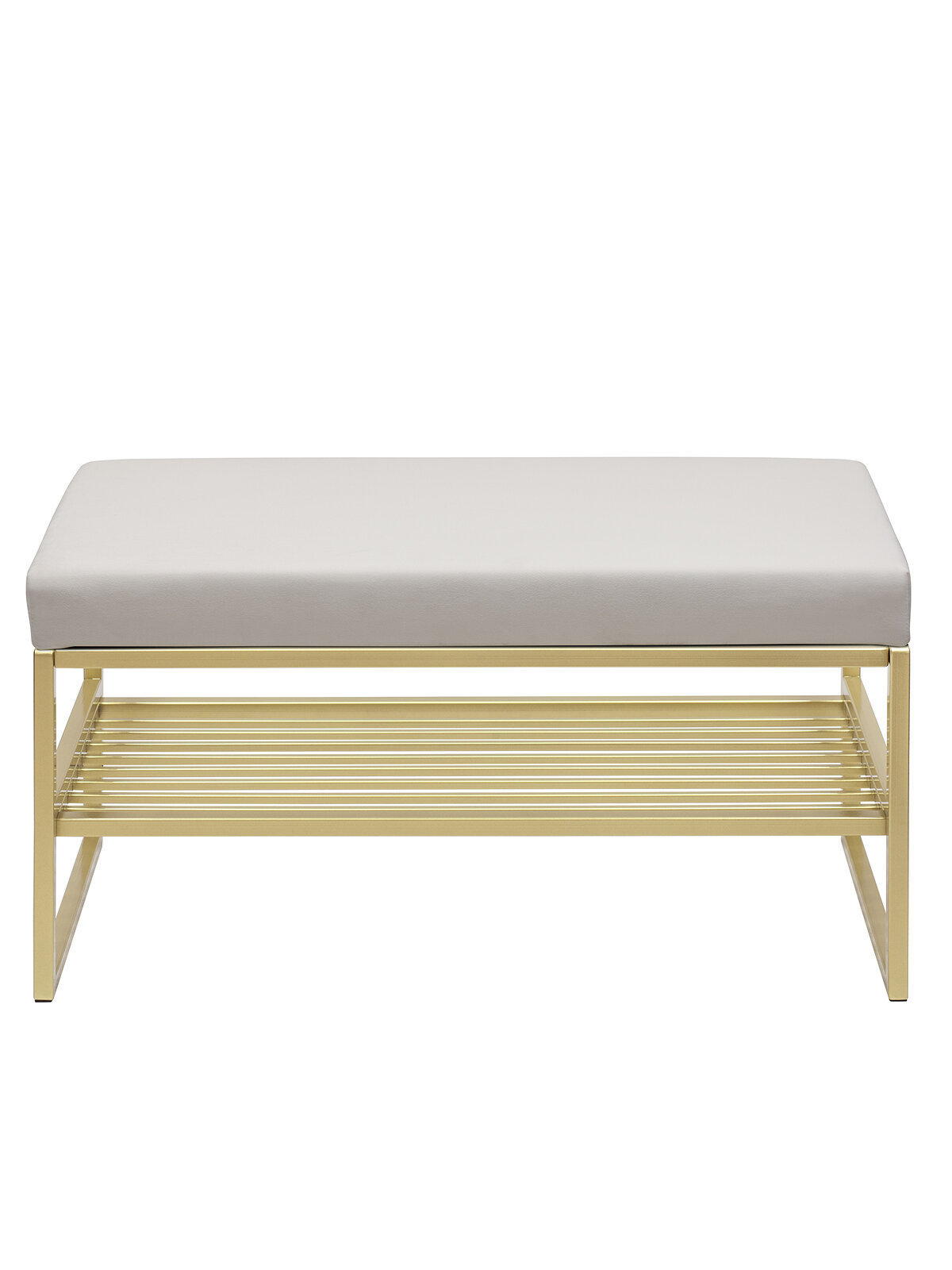 Банкетка для прихожей, для спальни GREENWEEN RIMINI MINI, золотой каркас, сидение велюр цвет Ivory, 850х400х450