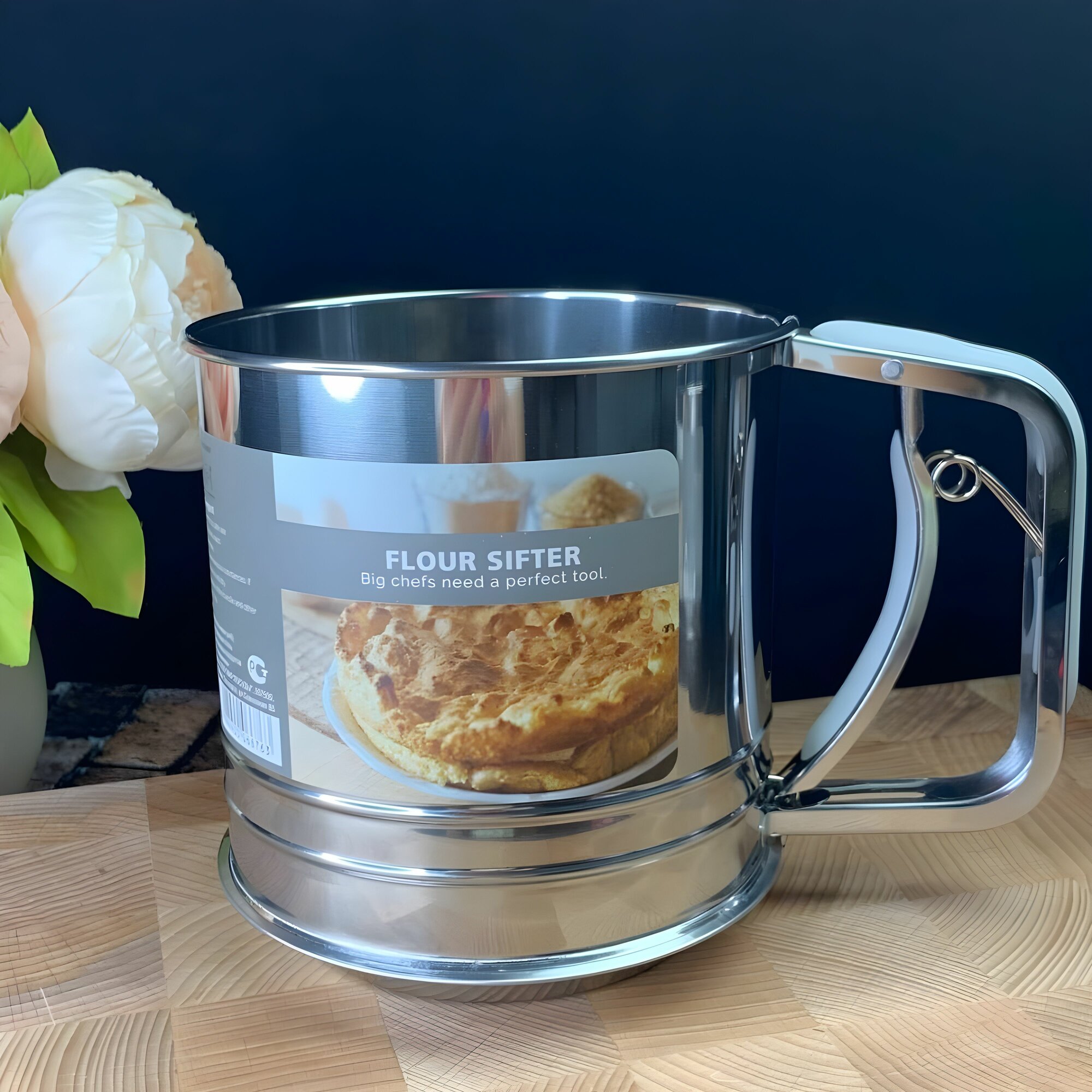 Кружка-сито для просеивания муки с двойной сеткой 850 мл, просеиватель муки металл