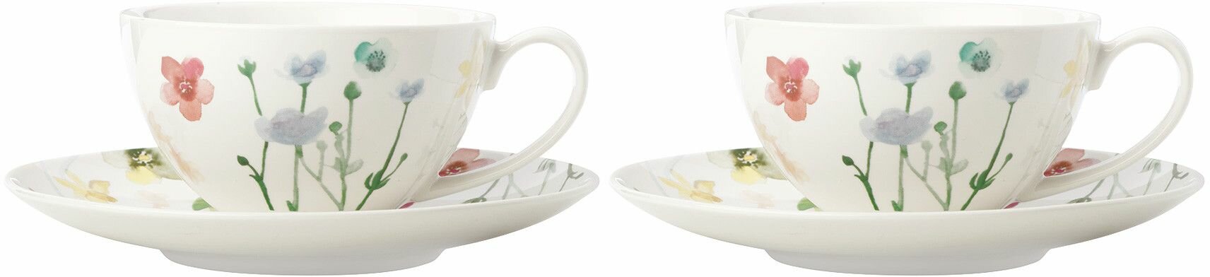 Чайный набор на 2 персоны Maxwell & Williams Лесные цветы, сервиз 4 предмета: 2 шт чашки 400 мл и блюдца из фарфора, подарочный