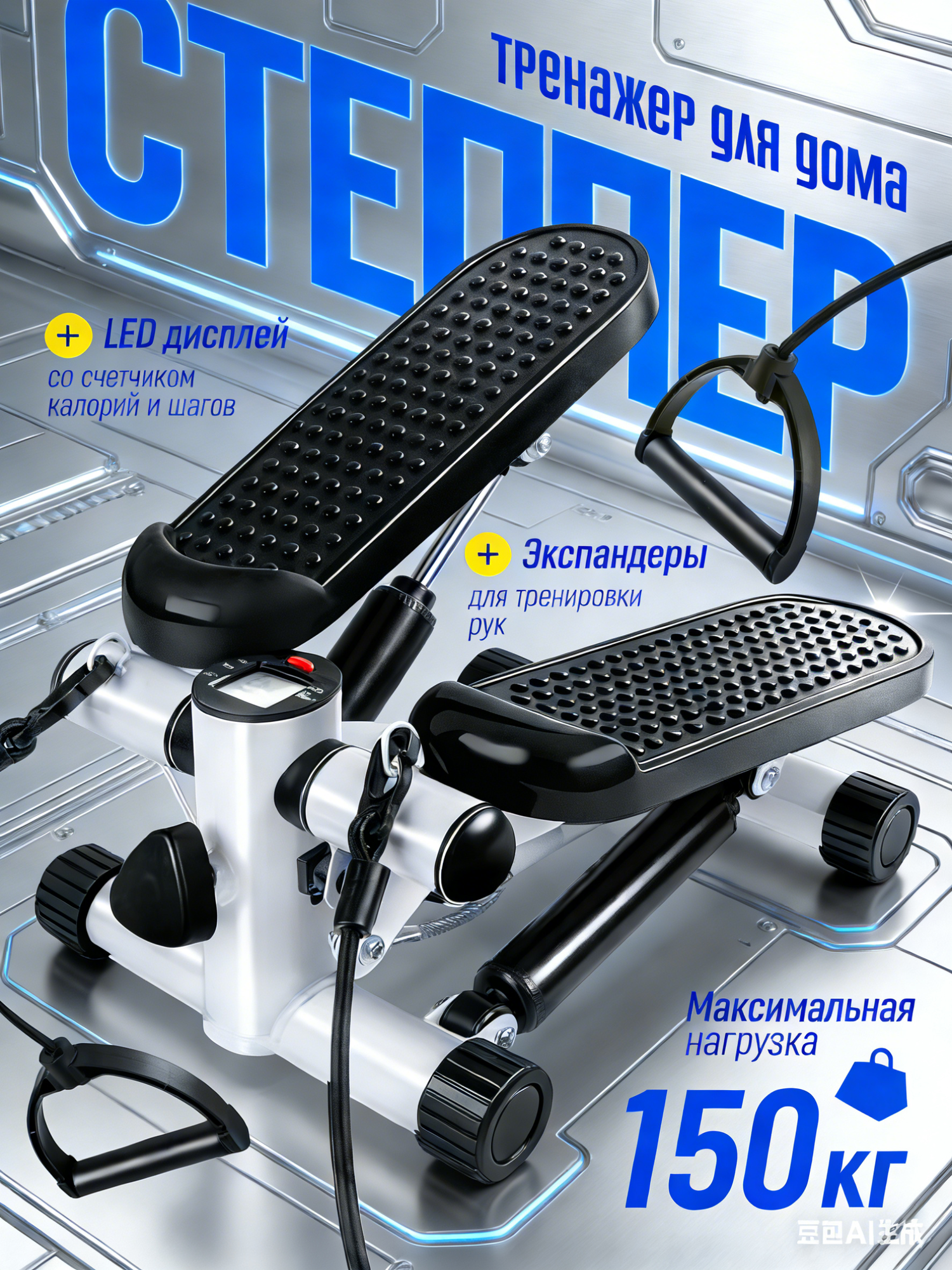 Степпер-тренажер для ног, бедер и ягодиц с эспандерами, максимальная нагрузка 150 кг