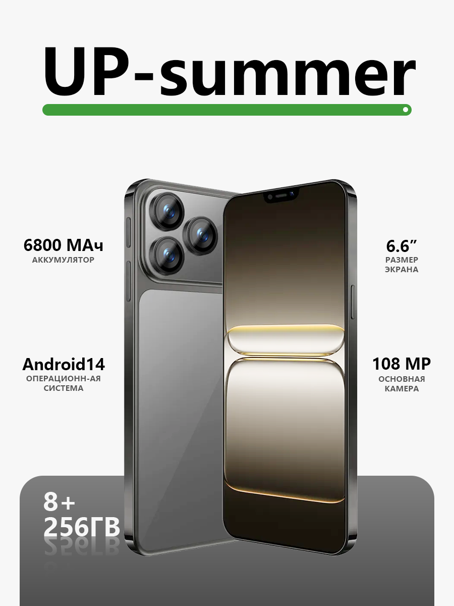 Флагман Смартфон Phone 17 PRO MAX 8 ГБ+256 ГБ, 6.6″, IP68, серый