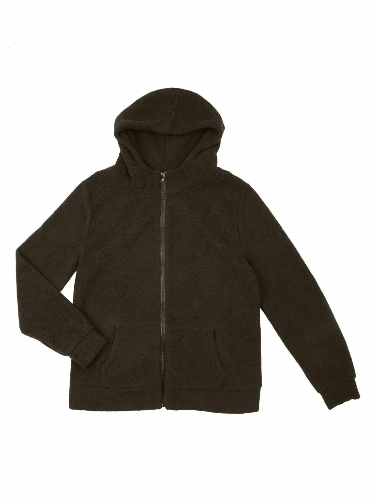 Женская тёплая флисовая куртка с капюшоном, Армейский Зеленый - XXXL