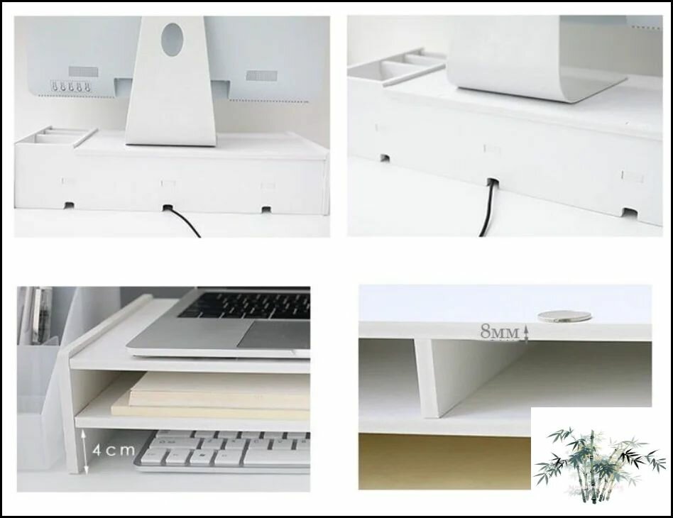 Подставка-органайзер для монитора толщиной 8мм / отделы для клавиатуры и мыши, для канцелярии и бумаги / полка под монитор на рабочий стол для офиса
