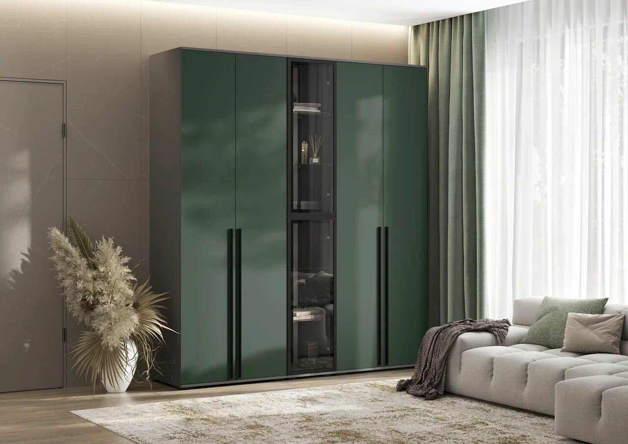 Шкаф распашной 5-и дверный Норд, в цвете: Изумрудный, Графит