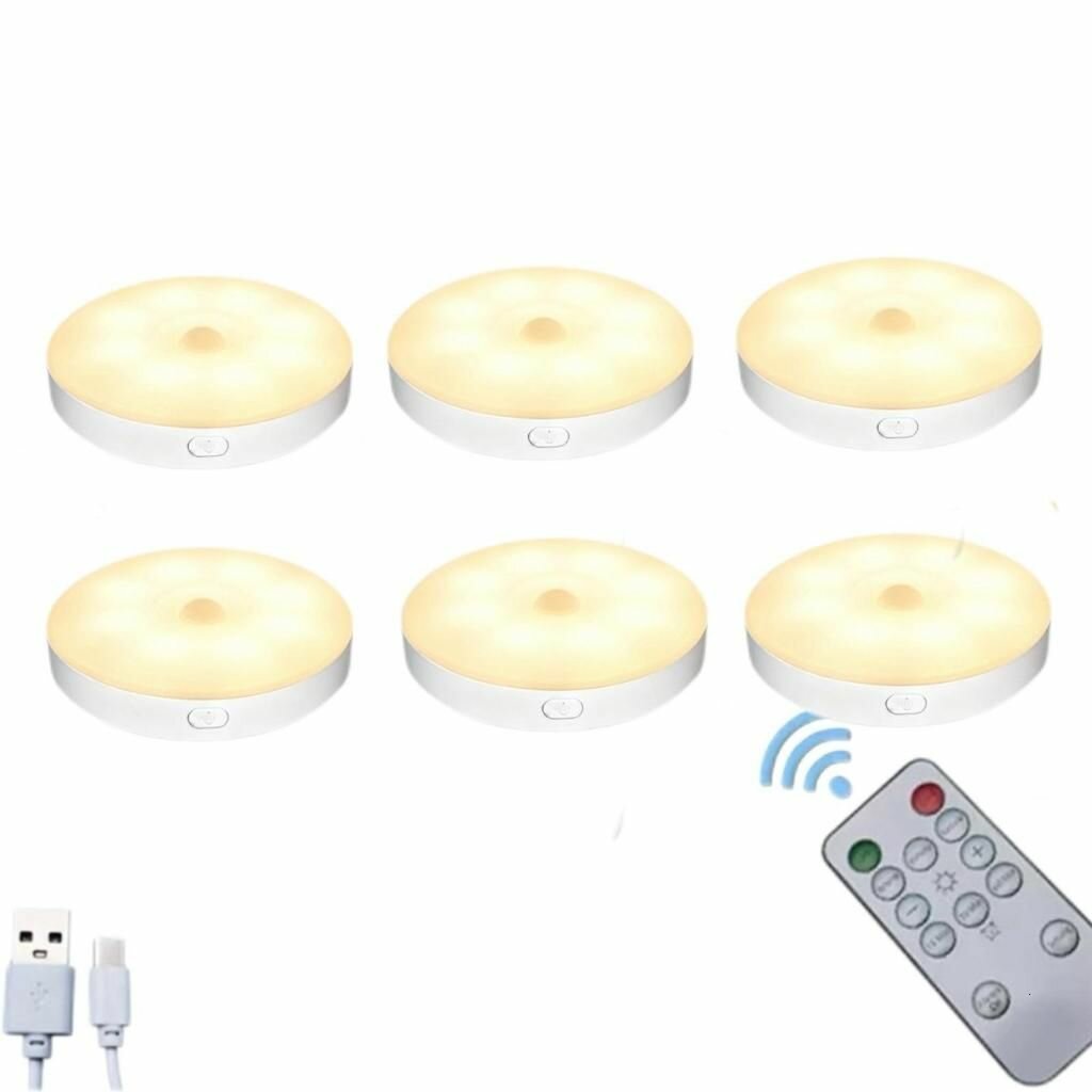 Теплые светодиодные светильники для шкафа с датчиком движения, USB-аккумуляторные точечные светильники, регулируемая подсветка под шкафом для кухни, - 5