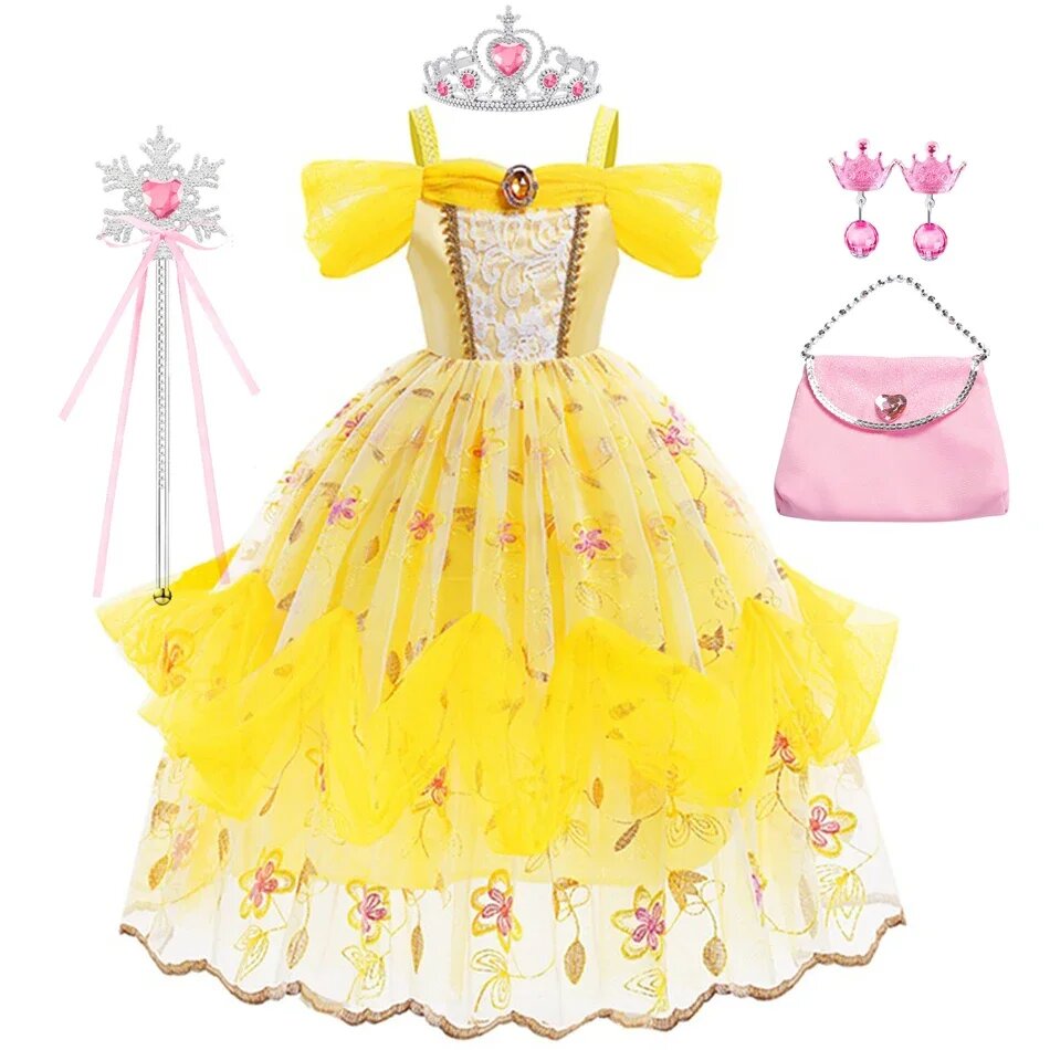 Детский костюм Белль из полиэстера DreamParty 7-8T Tag-140, Желтый, Dress12