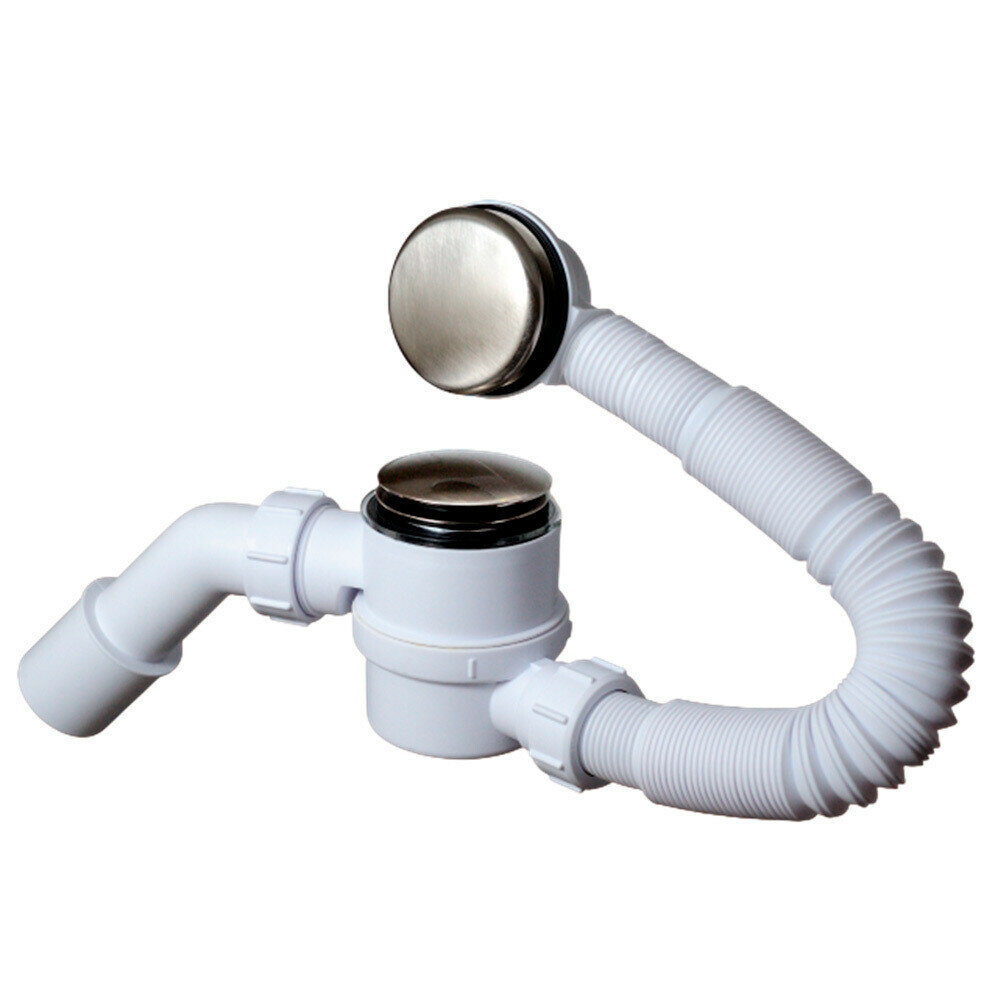 Сифон для ванны McAlpine 1 1/2х50 мм регулируемый полуавтомат с выпуском d70 мм клик-клак с переливом с соединением 40/50 мм (MRB11-SN)