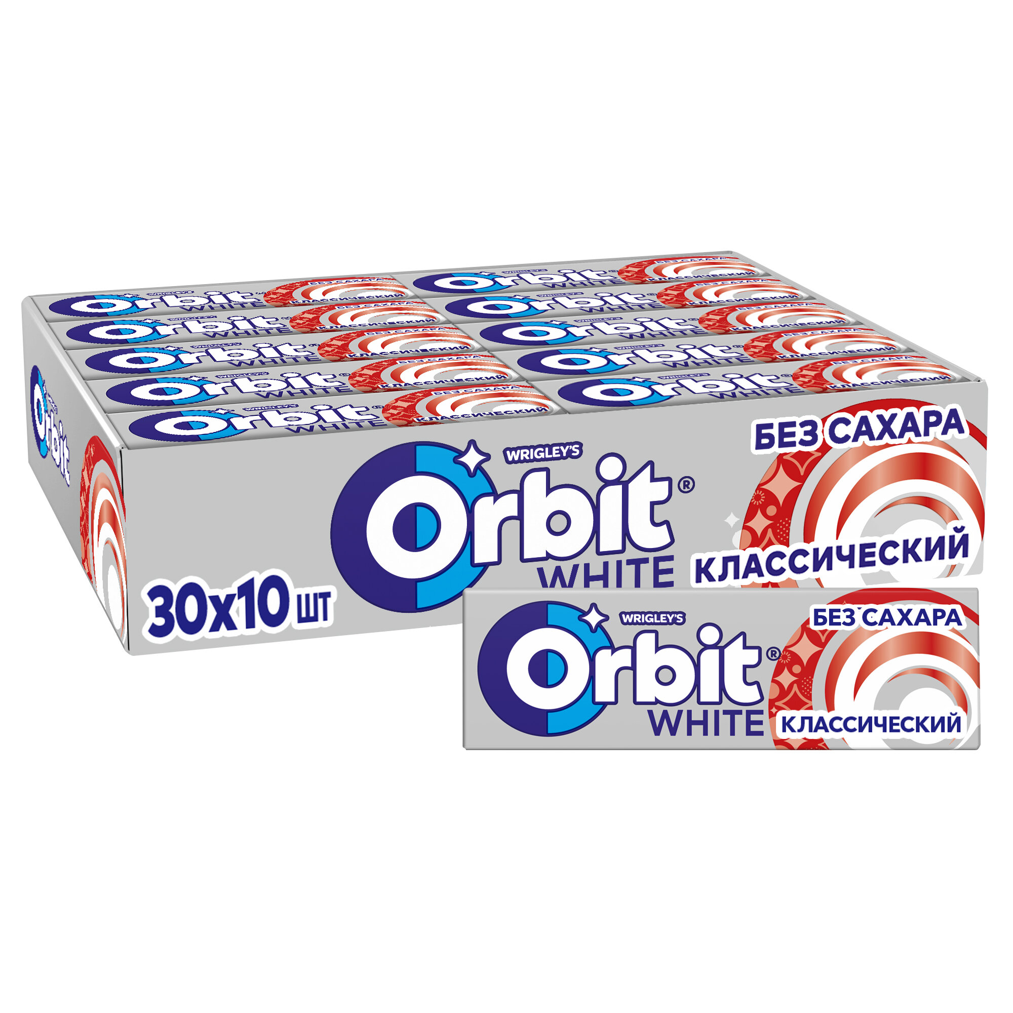 Жевательная резинка Orbit White Классический без сахара, 30 пачек по 13,6 г