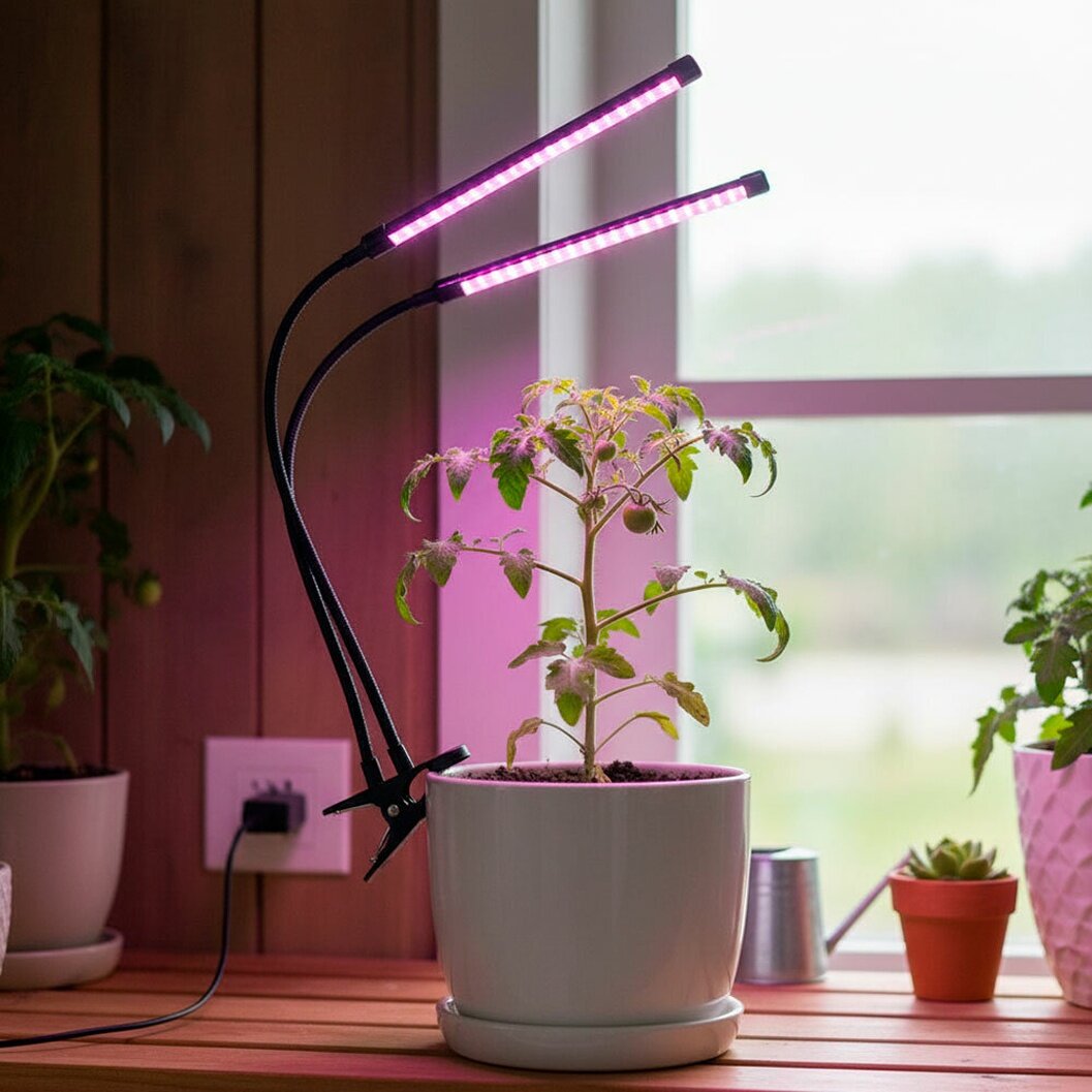 Светильник для растений светодиодный 42 LED, 10 Вт, на прищепке, 3 фитоспектра, черный