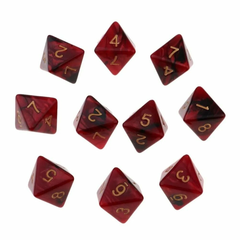 Набор из 10 восьмигранных костей для настольных игр, ролевых игр, D&D, полигональные кубики с цифрами от 1 до 8, пластиковые, 18 мм, двухцветные, черные и красные