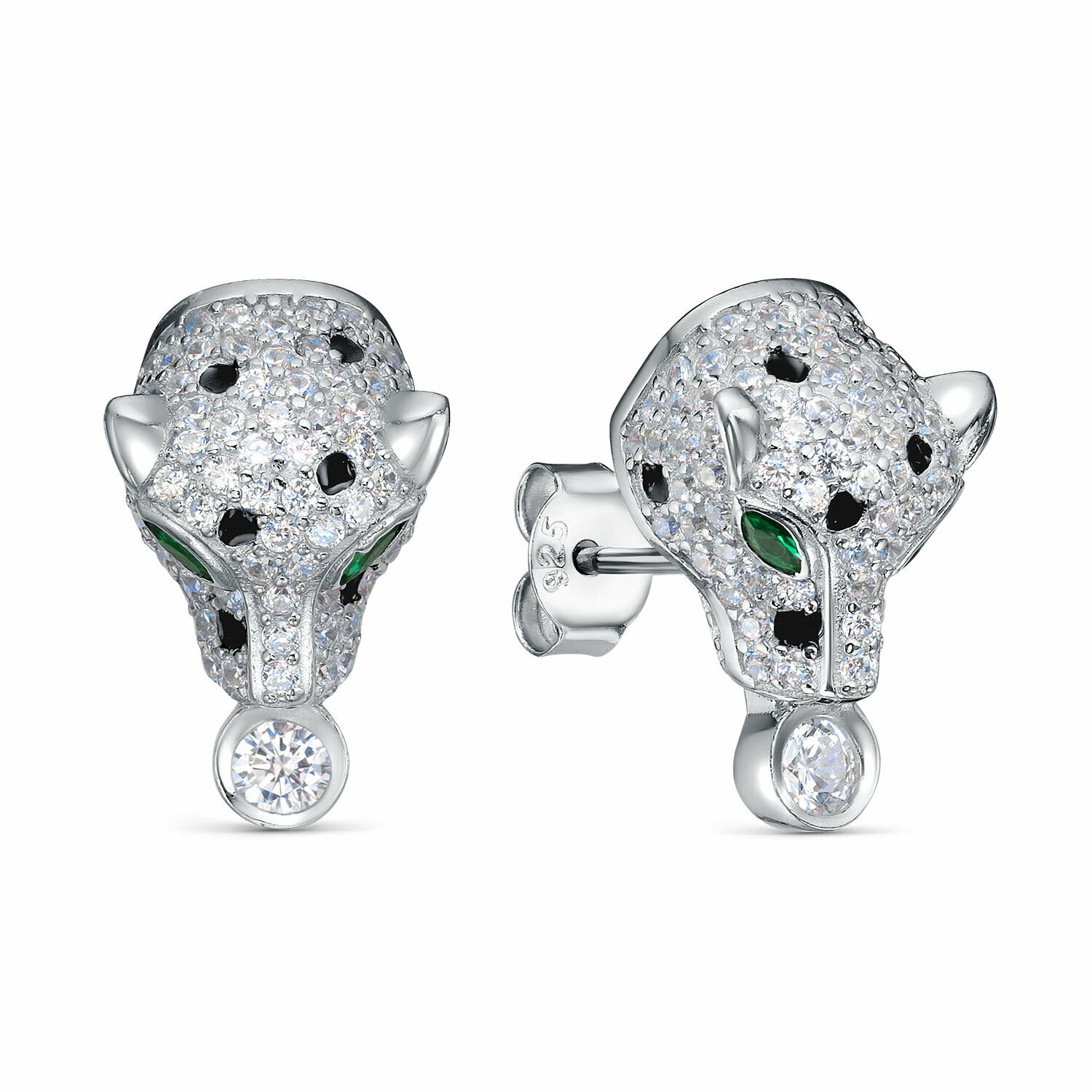 Серьги пусеты, серебро, 925 проба, родирование, фианит