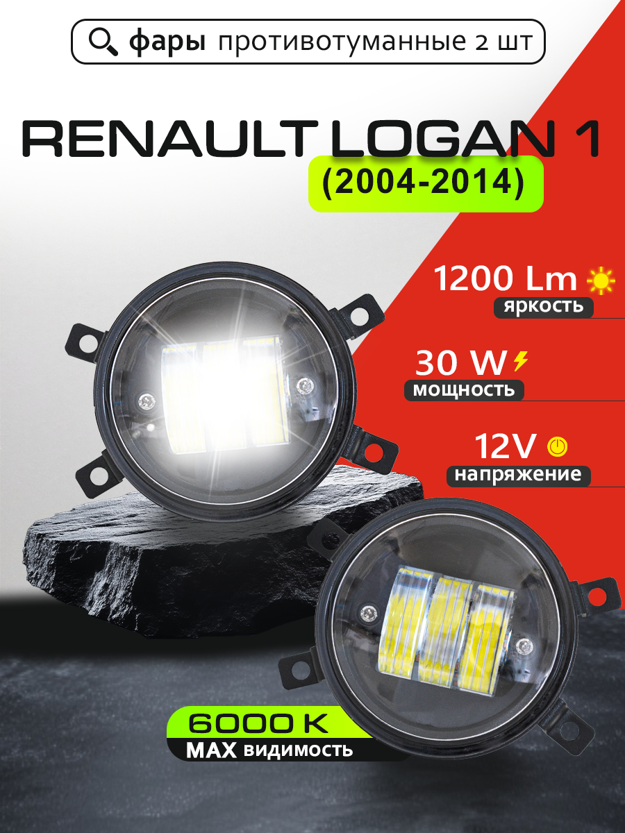 Светодиодные противотуманные фары 30W (2 шт.) на Рено Логан 1 / Renault Logan 1 (2004-2014)