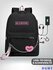 Школьная сумка BlackPink для девочек, черный нейлон, 45x32x15 см, с USB-проводом...