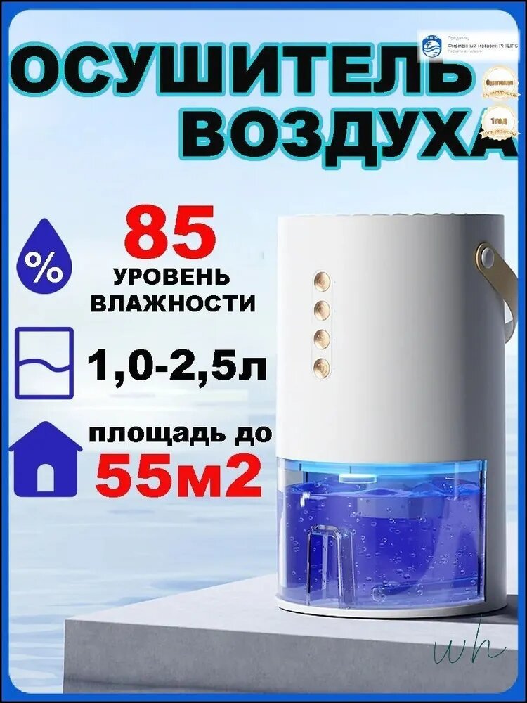 Осушитель воздуха для дома 1.0-2.5л белый настольный