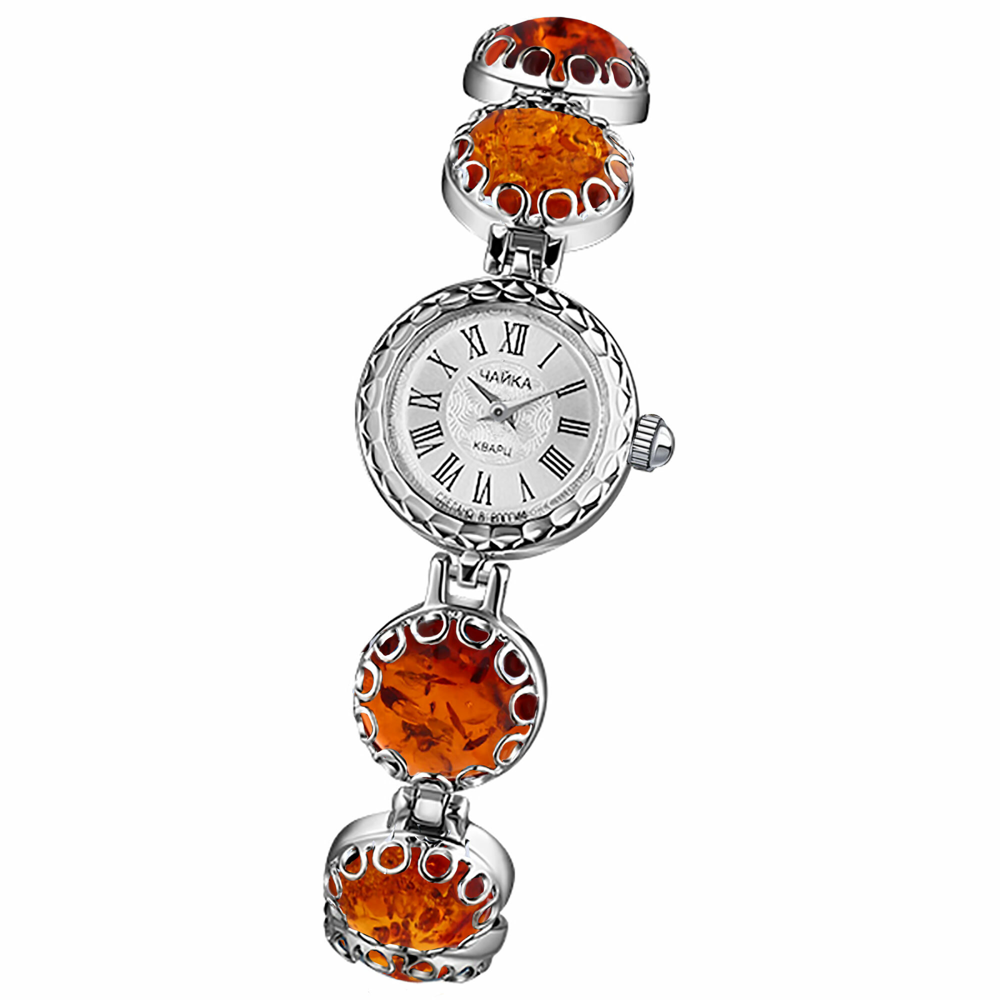 Наручные часы, серебро, янтарь