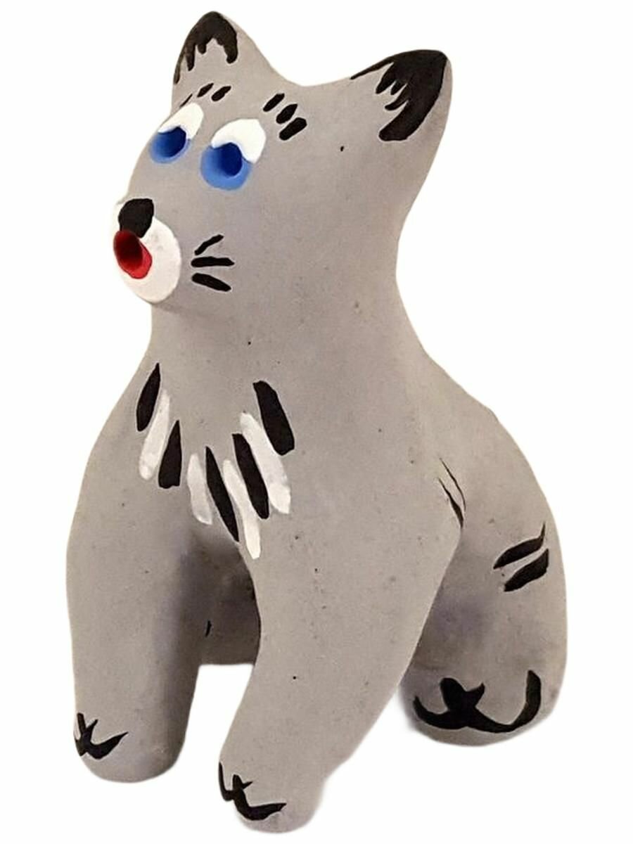 Кот серый, Каргопольская глиняная игрушка, ручная авторская работа