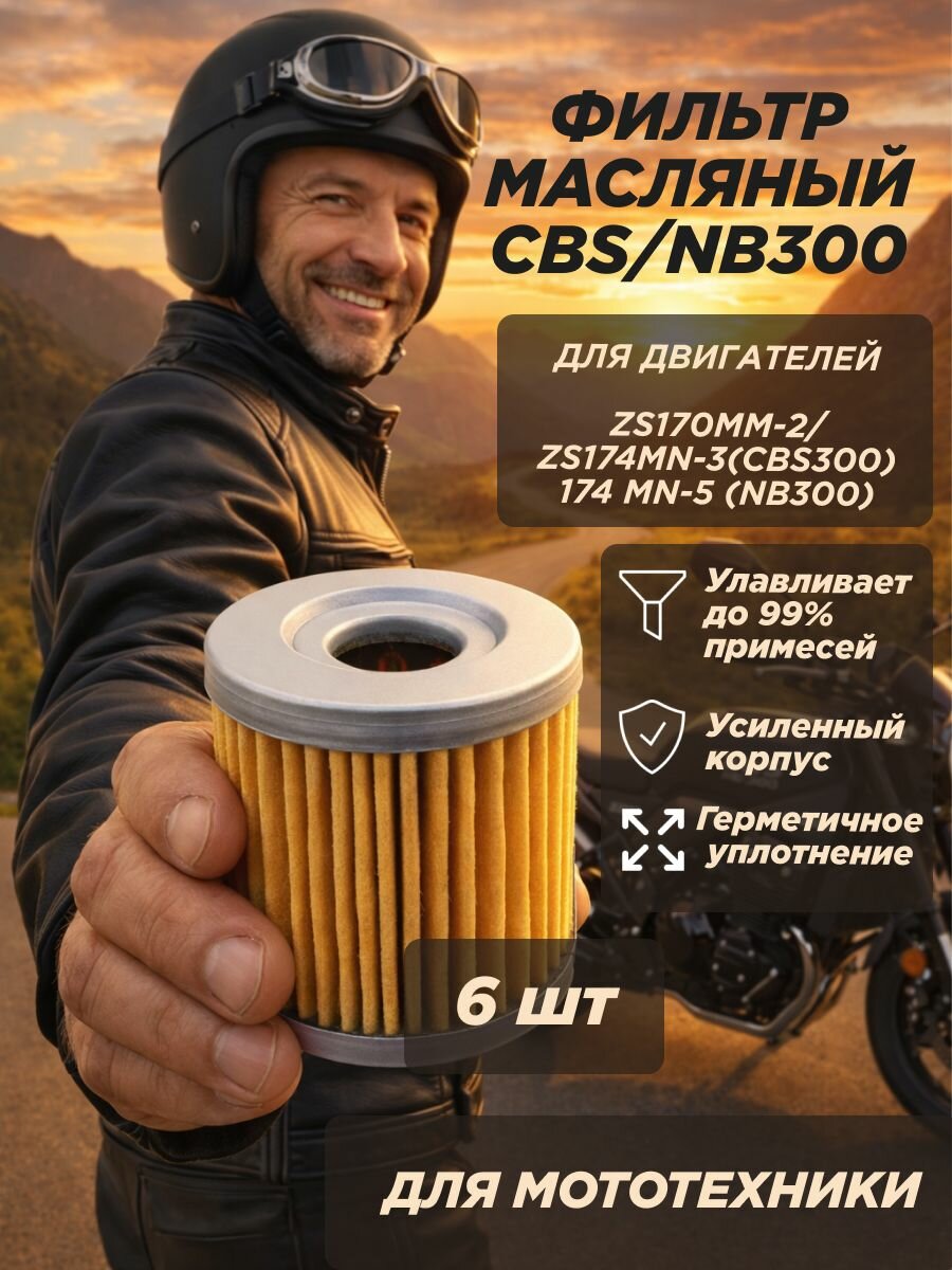 Масляный фильтр на 174 мотор NB300/CBS300, для эндуро мотоцикла ZS170MM-2, ZS174MN-3, 174MN-5 (6 шт)