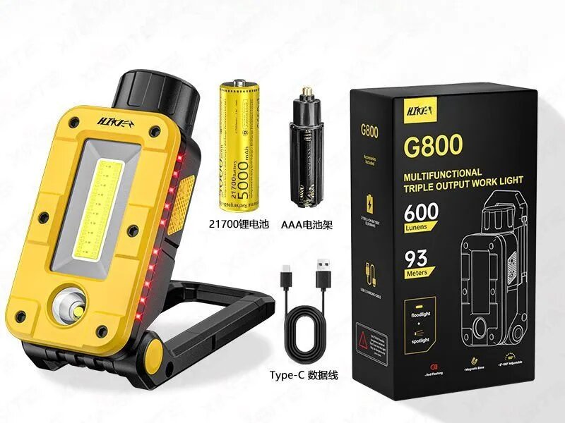 Фонарь-прожектор HIKIE G800, 600 люмен, 93 метра, светодиодный, с аккумулятором и USB-C зарядкой, черный, IPX5