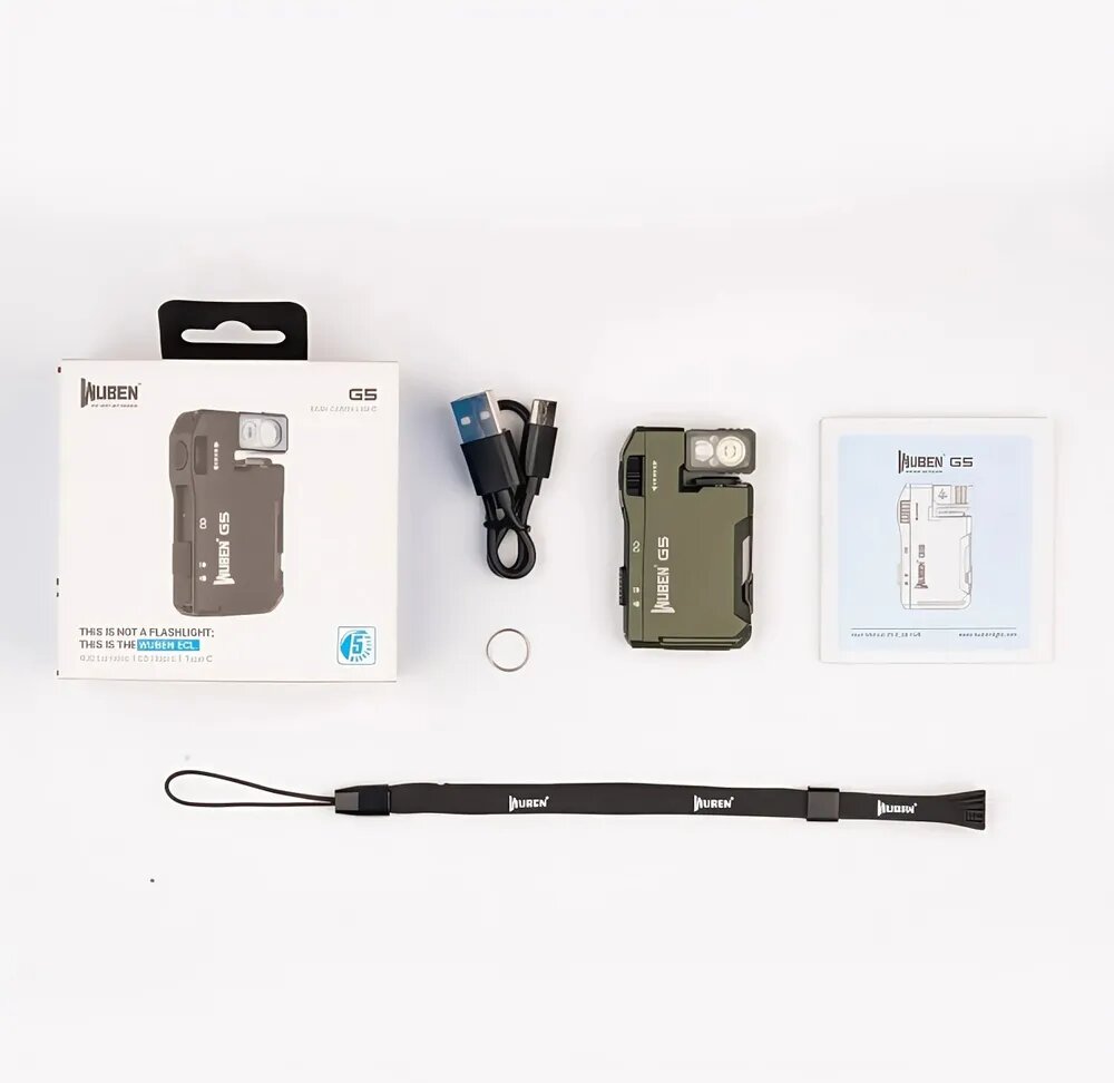 WUBEN GS Тактический фонарь 400 люмен RGB EDC-фонарик со встроенным аккумулятором и USB зарядкой, темно-зеленый