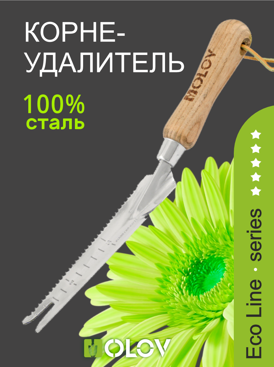 Корнеудалитель для сорняков садовый`OLOV Эколайн`, стальной с деревянной ручкой
