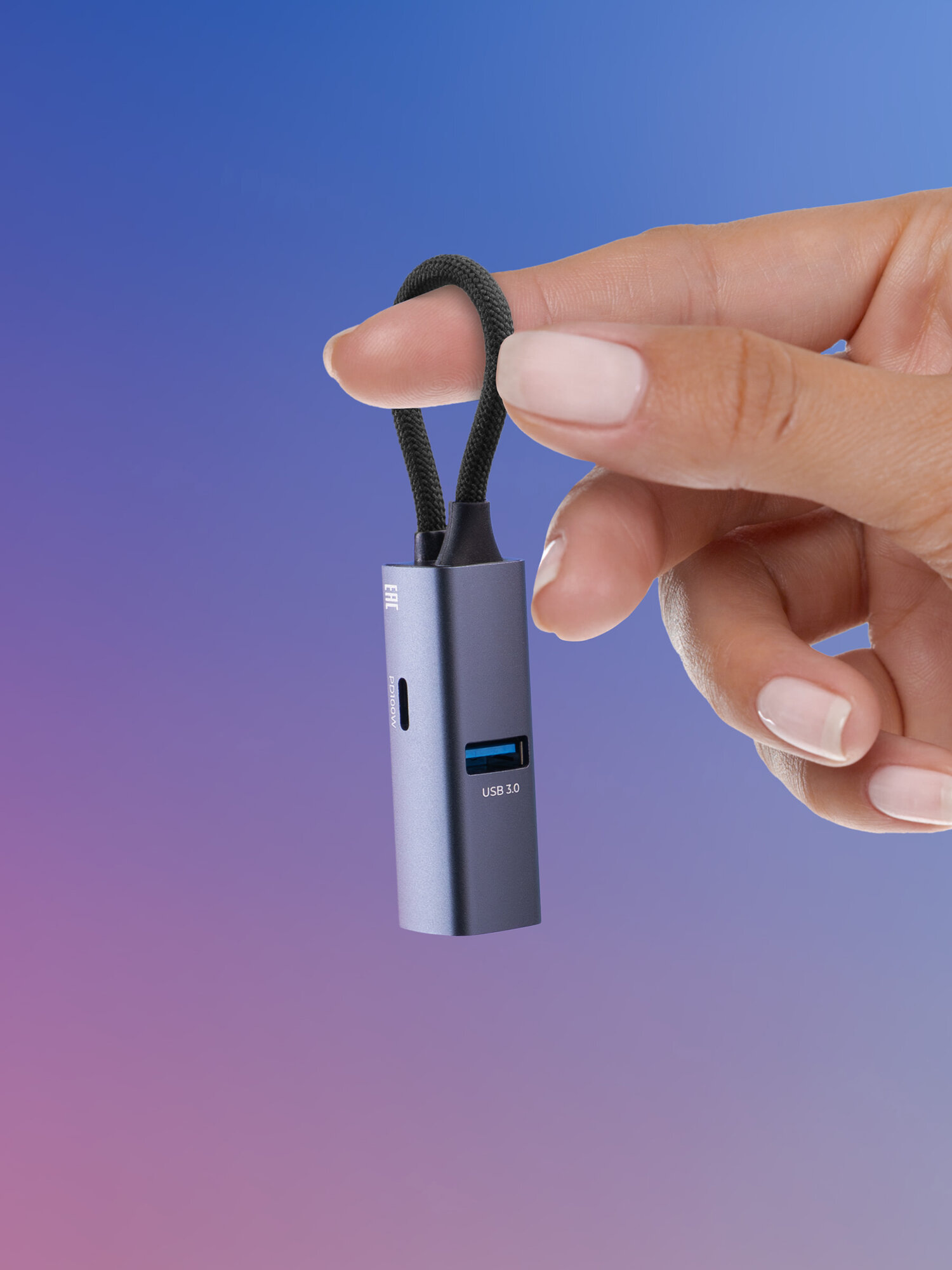 USB-хаб 3 в 1 USB-C - USB-A3.0 + USB-C PD100Вт + HDMI, переходник-адаптер, нейлоновый кабель 10см, серый, Deppa, 73145