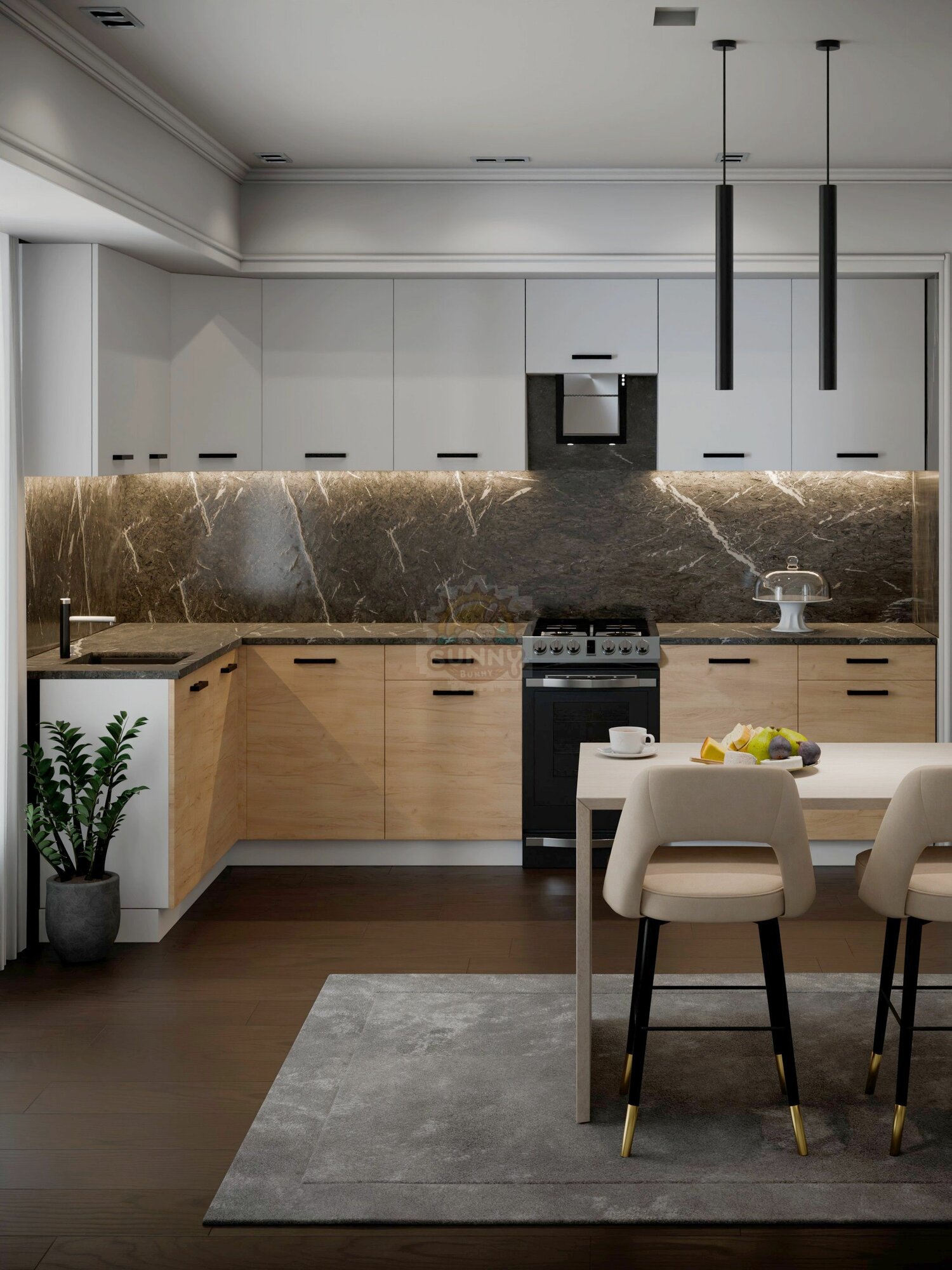 Кухня модульная угловая со столешницей Мария, 160 х320см, Белый гладкий/Дуб Вотан ЛДСП, 180х320х60см, столеш-а 60см