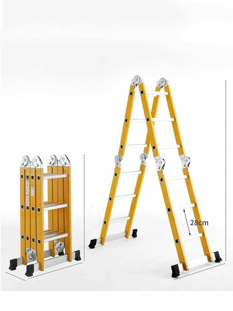 Усиленная складная алюминиево-стальная лестница 4-секционная (3/4 ступени) многофункциональная, двусторонняя, трансформер, для дома, ремонта, строительства, черная