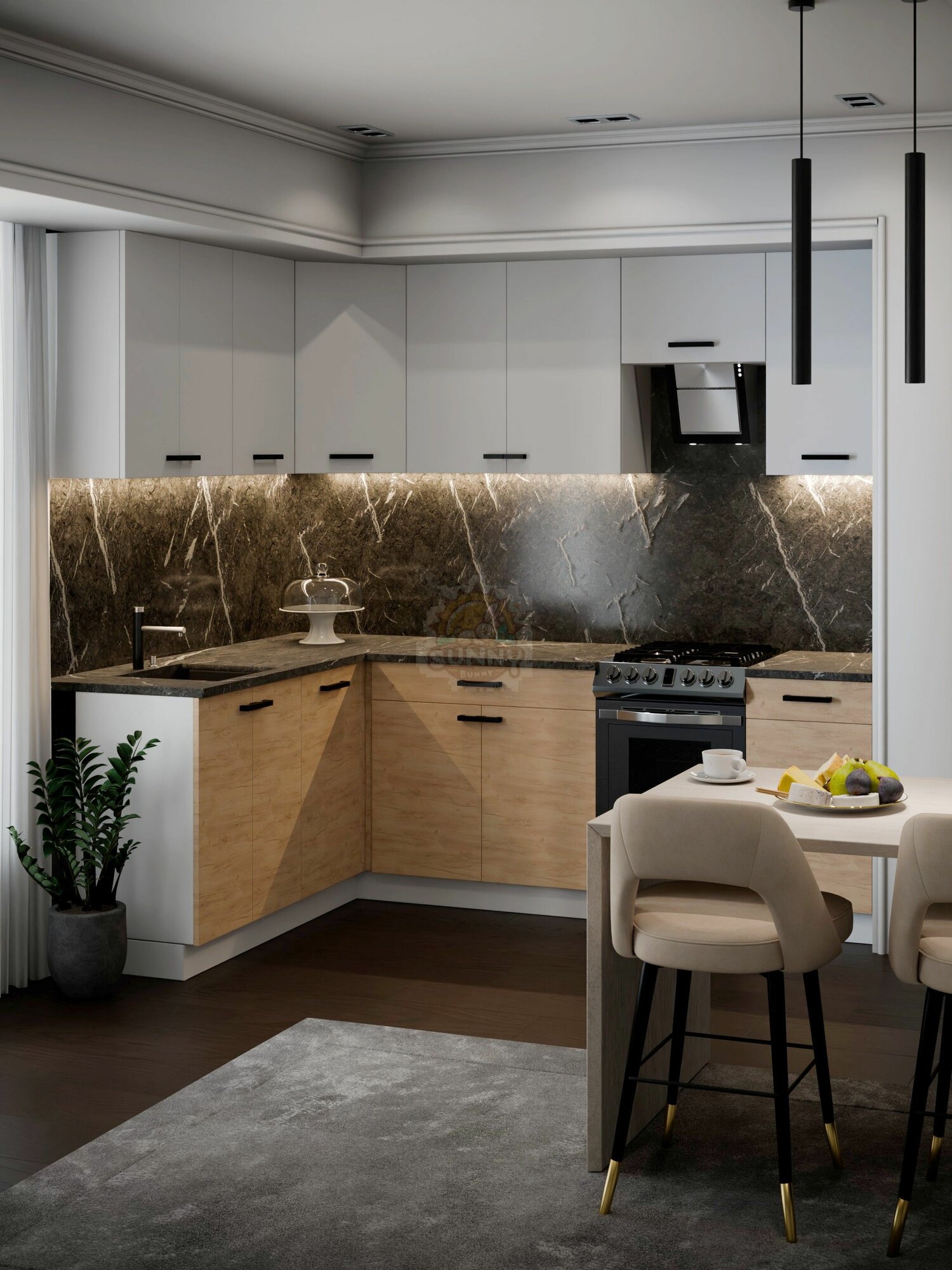 Кухня модульная угловая со столешницей Мария, 160 х240см, Белый гладкий/Дуб Вотан ЛДСП, 180х240х60см, столеш-а 60см