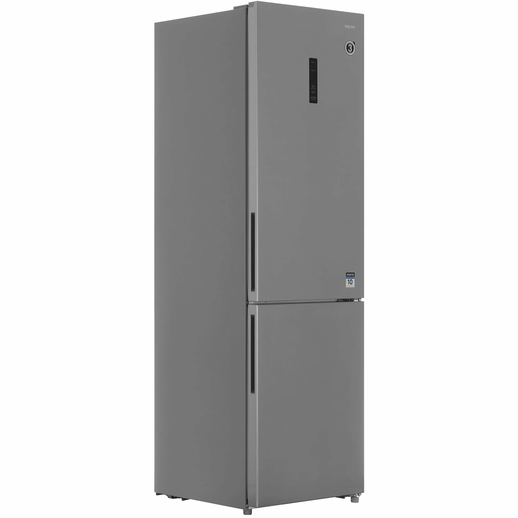 Холодильник с морозилкой DEXP B4-40AMA, серебристый, 2 камеры, инверторный компрессор, No Frost