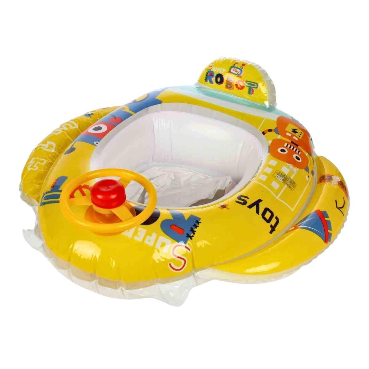 Круг надувной "Робот" для плавания с рулем, прорези под ноги, ПВХ, желтый с рисунками