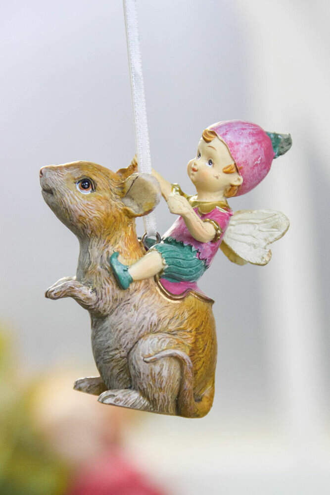 Елочная игрушка эльф на мышке, полистоун, 8 см, Goodwill D45444-2