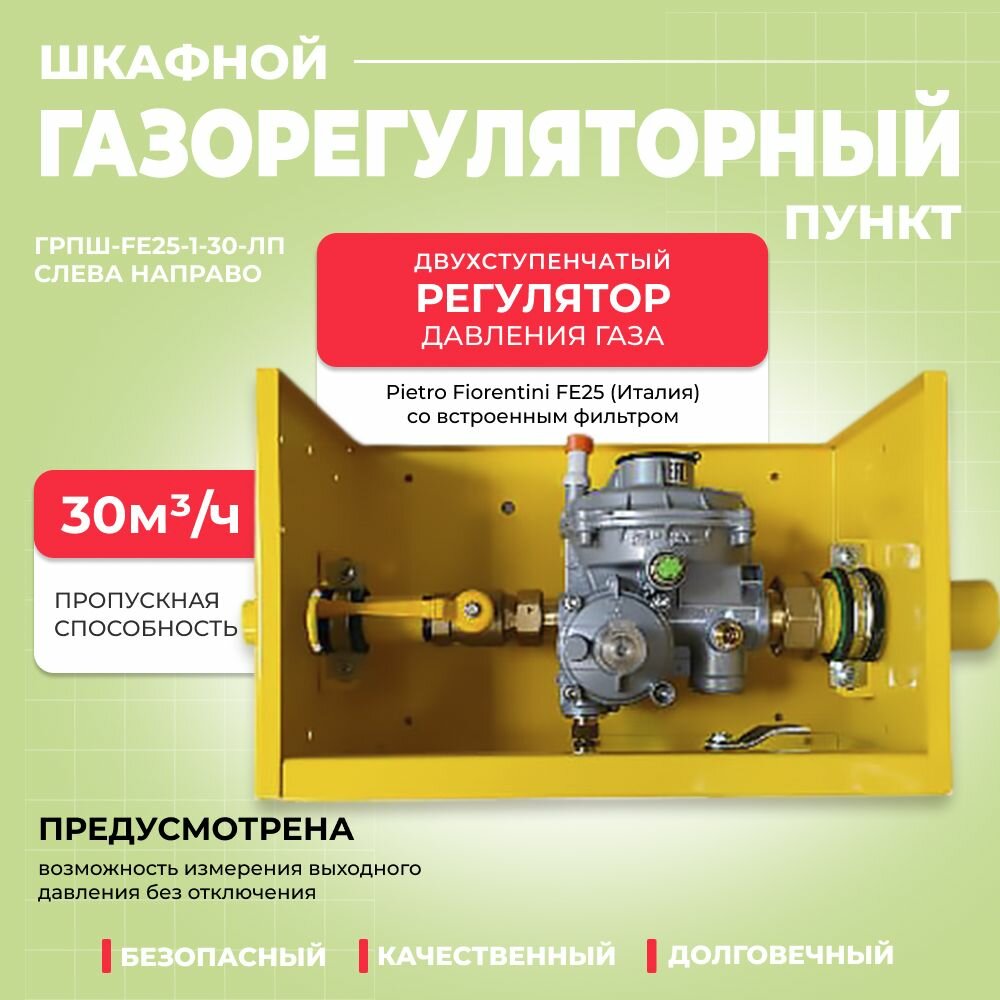 Газорегуляторный пункт шкафной грпш FE25 слева на право на базе регуляторов давления газа серии Pietro Fiorentini(Италия), ДРП