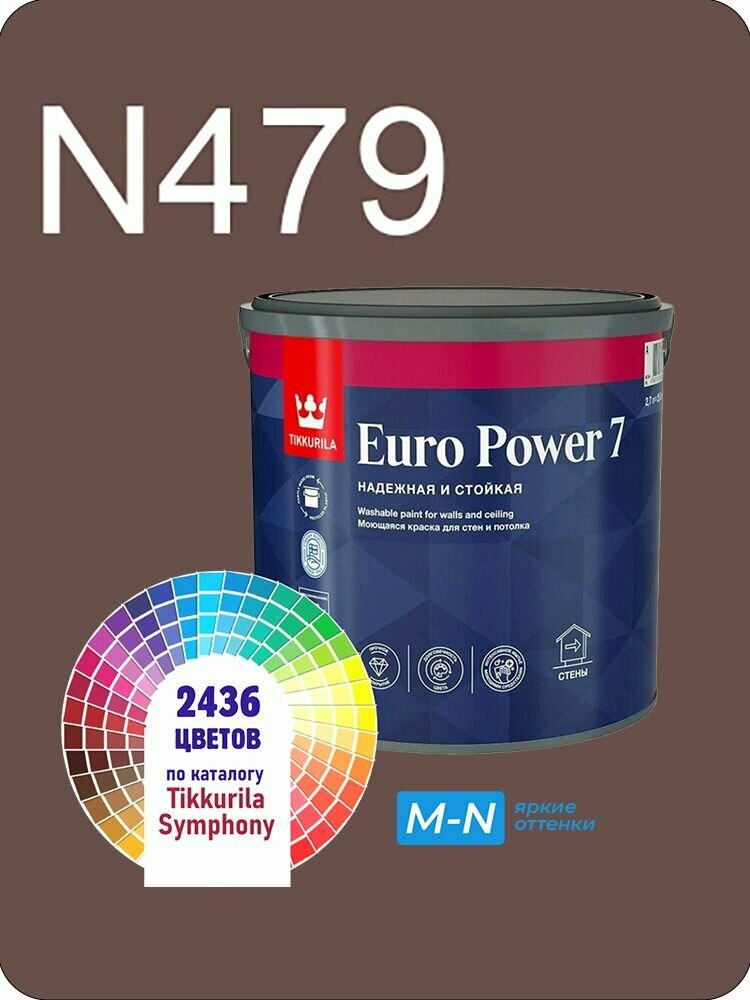Краска для стен и потолков Tikkurila Euro Power 7 2,7л. яркие оттенки N479