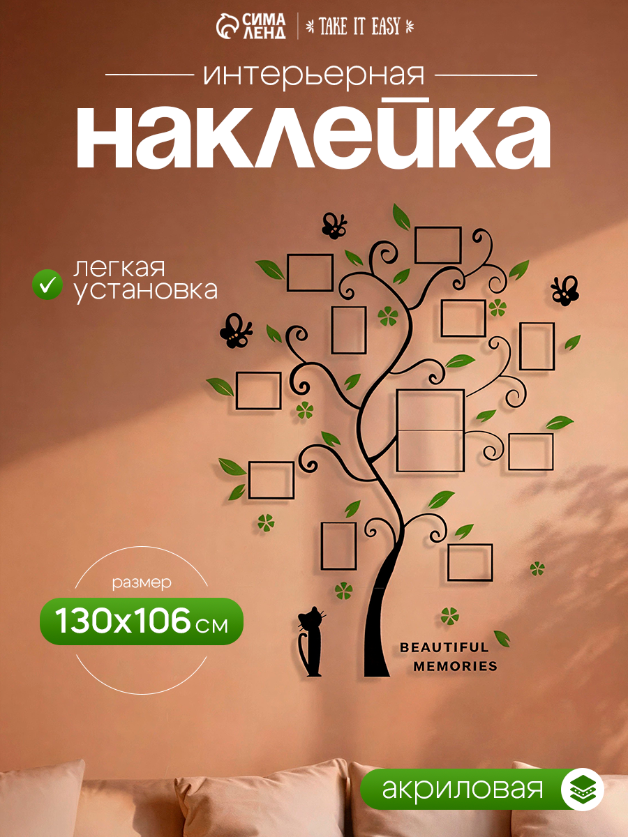 Наклейка интерьерная с фоторамками TAKE IT EASY «Воспоминания», декор на стену, панно 130×106 см