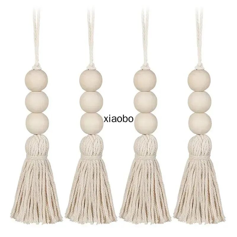 Гирлянды из деревянных бусин, кисточки из бусин, деревенский декор (4 шт.)