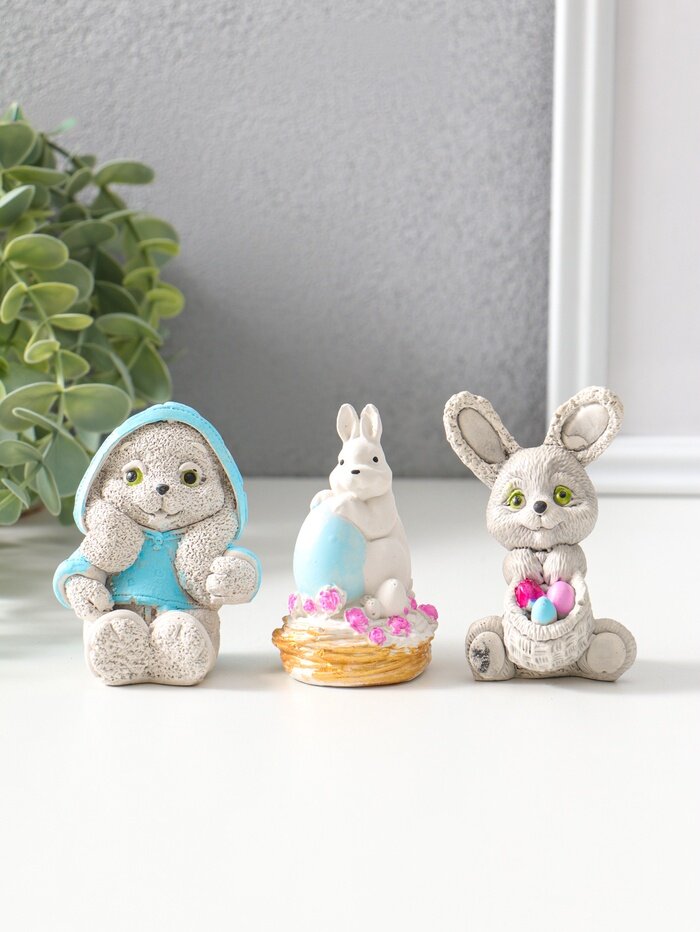Набор фигурок пасхальных 3 шт. Милые кролики, 6×5 см